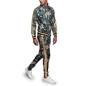 G-Style USA Men's Royal Floral Tiger Track Suit ST559 - Black - Large