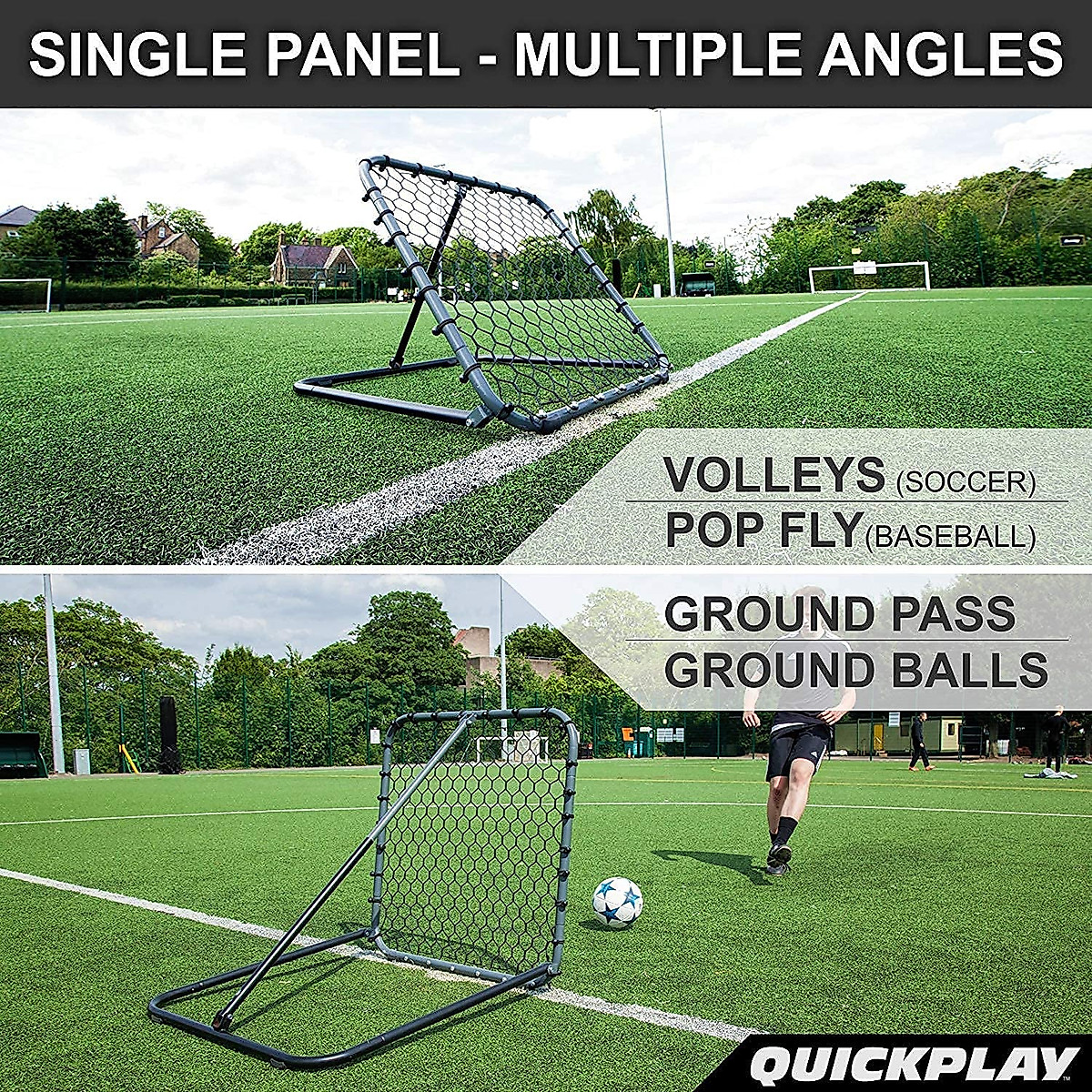 QuickPlay PRO Rebounder Adjustable Angle Multi-Sport Trainer | Soccer Rebounder or Baseball & Softball Pitch Back | Ideal for Team and Solo Training (3 x 3')