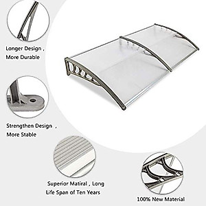FCH Window Awning Door Canopy, 40" x 80" Window Awning Overhead Door Modern Polycarbonate Cover Outdoor Front Door Patio Canopy UV Rain Snow Sunlight Protection Hollow Sheet/Silver & Gray