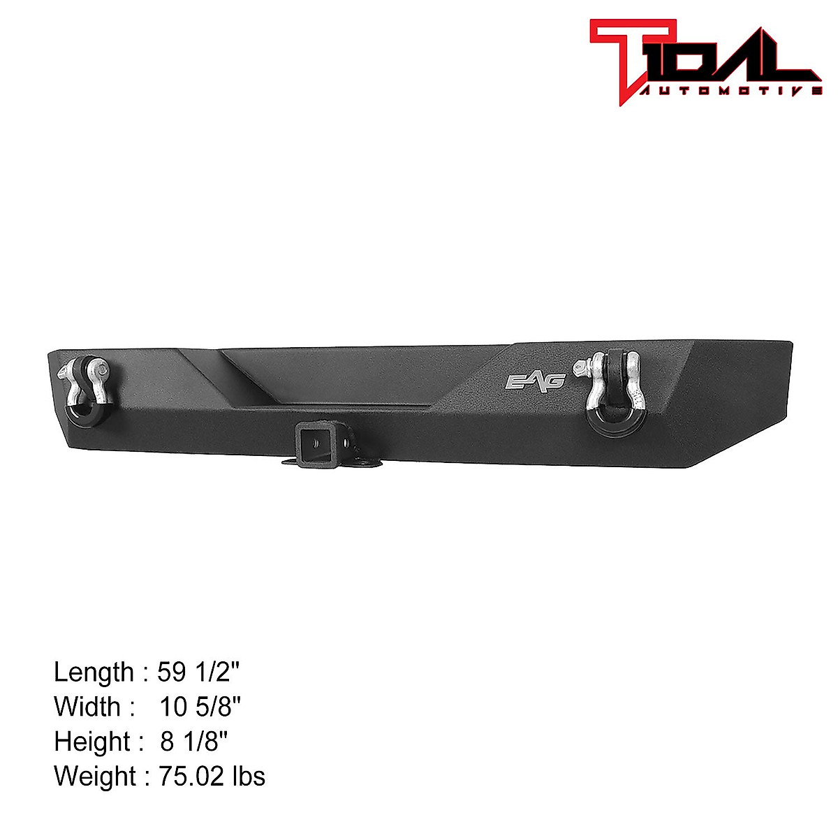 EAG Rear Bumper With 2" Hitch Receiver & 2 D-ring Black Textured Off Road for 87-06 Jeep Wrangler TJ YJ