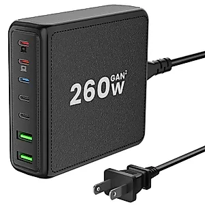 260W 7-Port Desktop Charging Station, 2x65W USB C Laptop Charger Compatible with MacBook Pro/Air, iPad Series, iPhone 14/13/Mini/Pro/13Pro Max/12 Samsung Galaxy Note