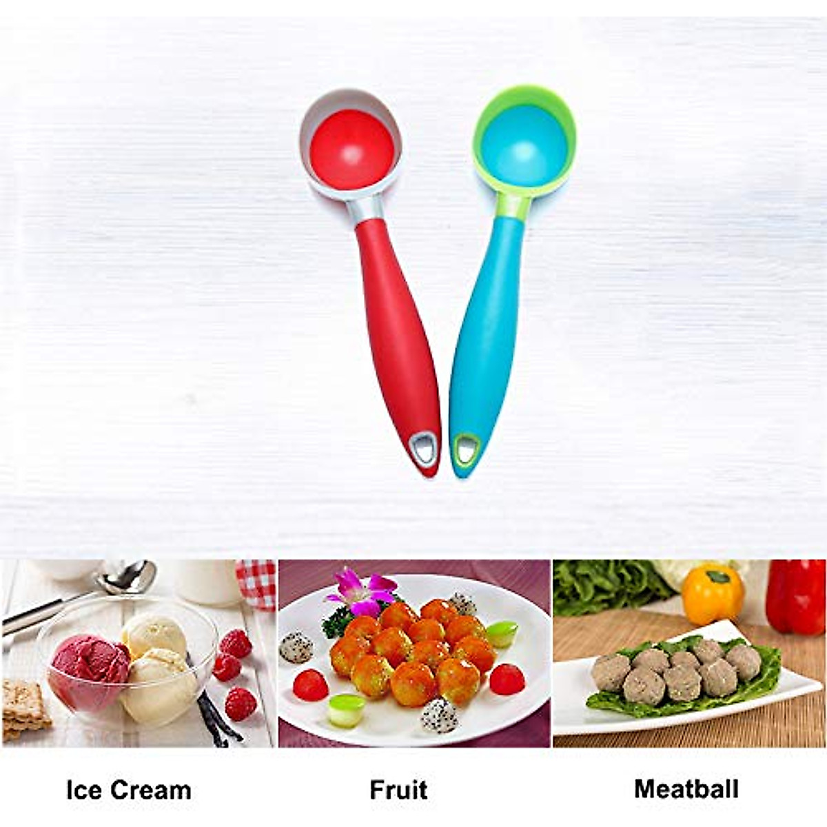 Ice Cream Scoop, 2PCS Nonstick Anti-Freeze Food grade PPR + rubber Ice Cream Scooper with the Hung Hole Design, Comfortable Handle, Dishwasher Safe,Ice Cream Scoops,
