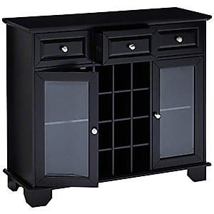 Kings Brand Furniture Buffet Server Sideboard Cabinet with Wine Storage, Black