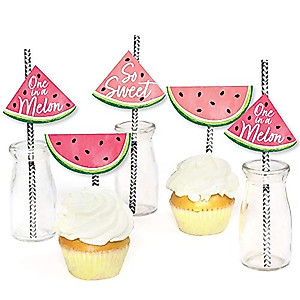 Big Dot of Happiness Sweet Watermelon - Paper Straw Decor - Fruit Party Striped Decorative Straws - Set of 24