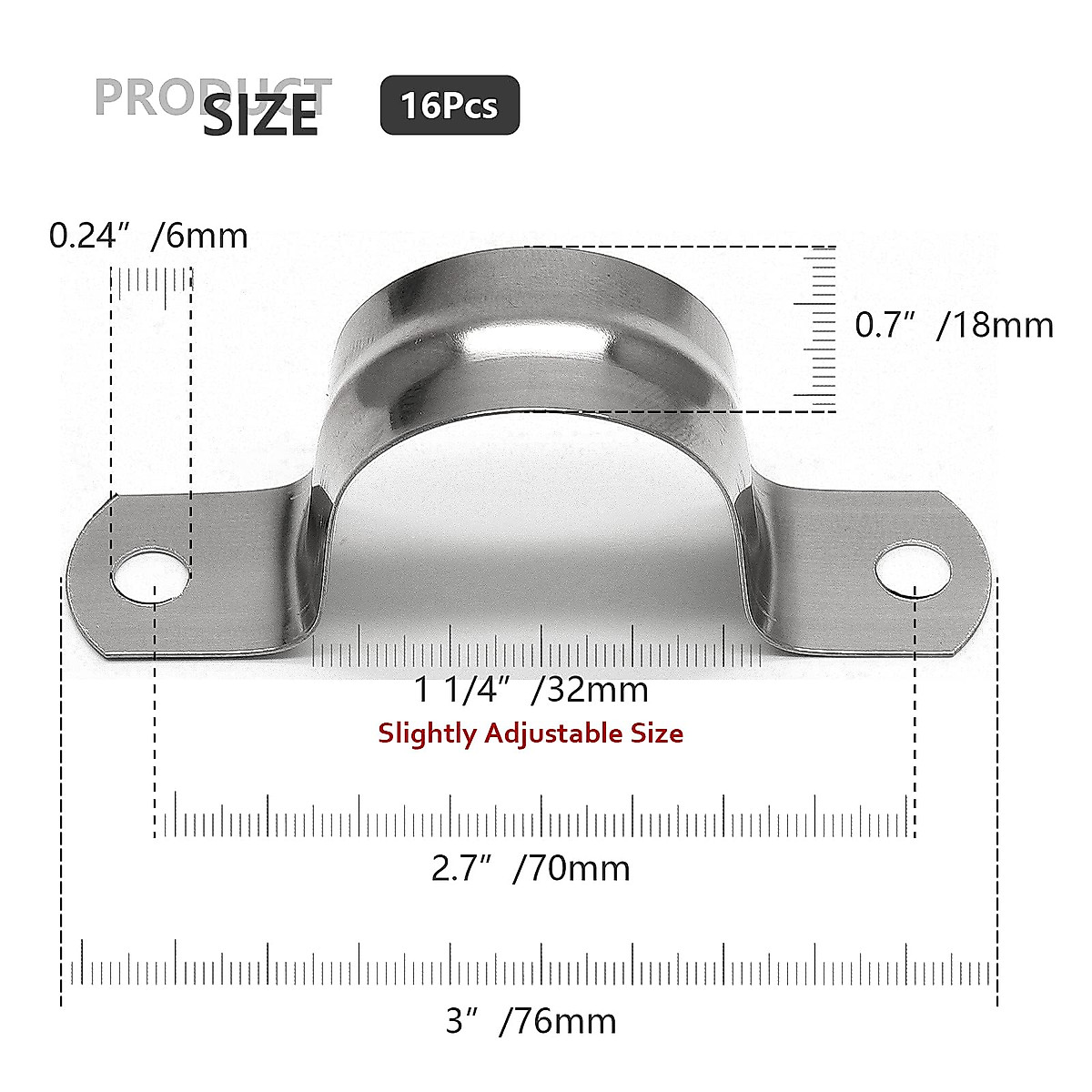 Jersvimc 16Pcs 1 1/4 Inch Stainless Steel Conduit Clamps, Two Hole Strap U Bracket Rigid Pipe Strap Metal U Clamp Conduit Strap Tension Clips U-tube Clamp Heavy Duty
