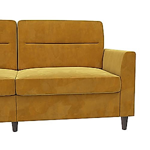 Novogratz Concord Sofa, Small Space Living Room 3 Seater, Pocket Coil Cushions, Mustard Yellow Velvet