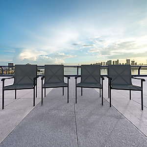 Four Seasons Courtyard Norwalk Outdoor Patio Dining Arm Chair Backyard Furniture Set with Supportive Aluminum Frame, Gray, 4 Pack