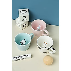 DIHOclub Cow Ceramic Cup Hidden 3D Animal Inside Mug,Cute Cartoon Handmade Figurine Mugs,Holiday and Birthday Gift for Coffee Milk Tea Lovers,12 OZ(White,Black)