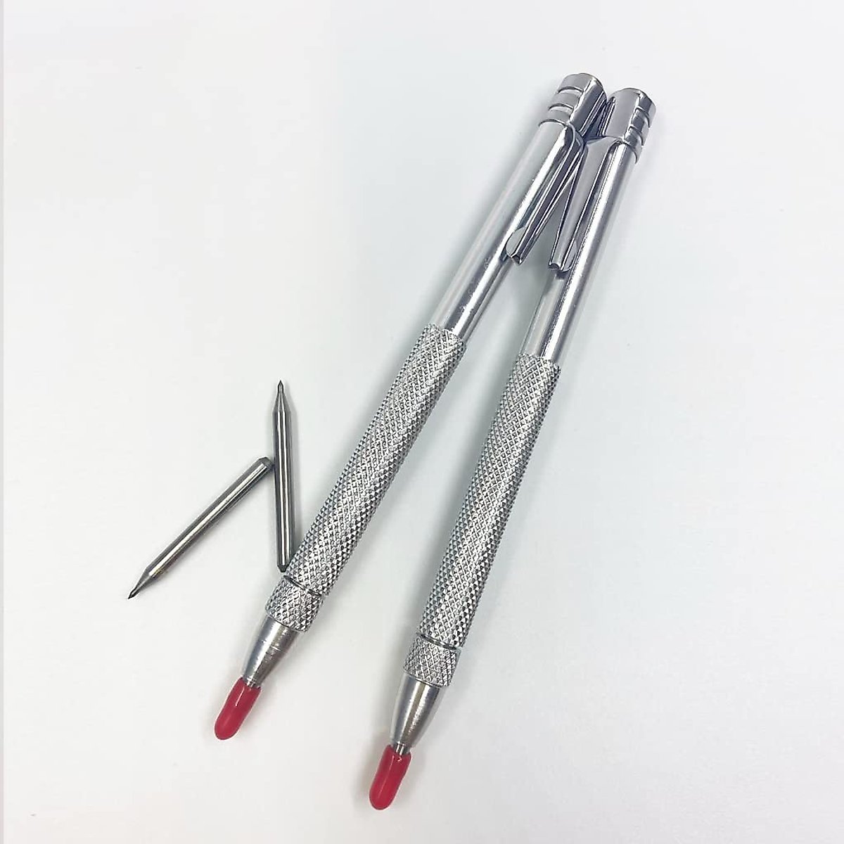 HeyooHeloo Aluminum Etching Engraving Pen,Tungsten Carbide Tip Scriber with Clip and Magnet 2 pack，Extra 2 Free Replacement Tips Included.（2 of pack）