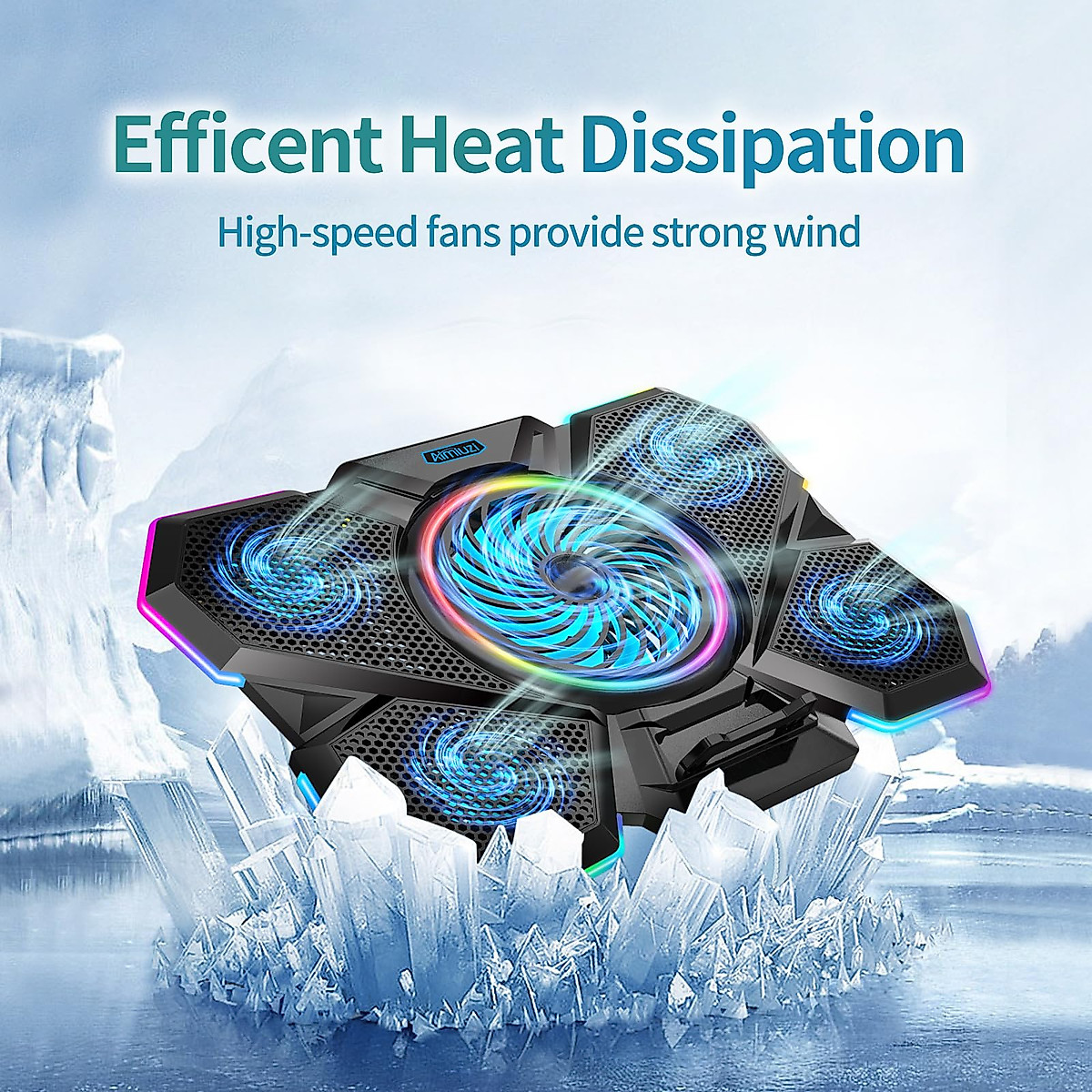 Laptop Cooling Pad, Gaming Laptop Cooler with 5 Quiet Fans and LED Lights (One-Click Close), Laptop Fan Cooling Pad Fits 12-17 Inch Laptop, 7 Adjustable Height