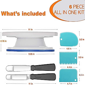 11 Inch Non-Stick Cake Turntable with 2 Icing Spatula and 3 Icing Smoother, Revolving Cake Stand for Decorating,Cake Decorating Supplies (11inch)