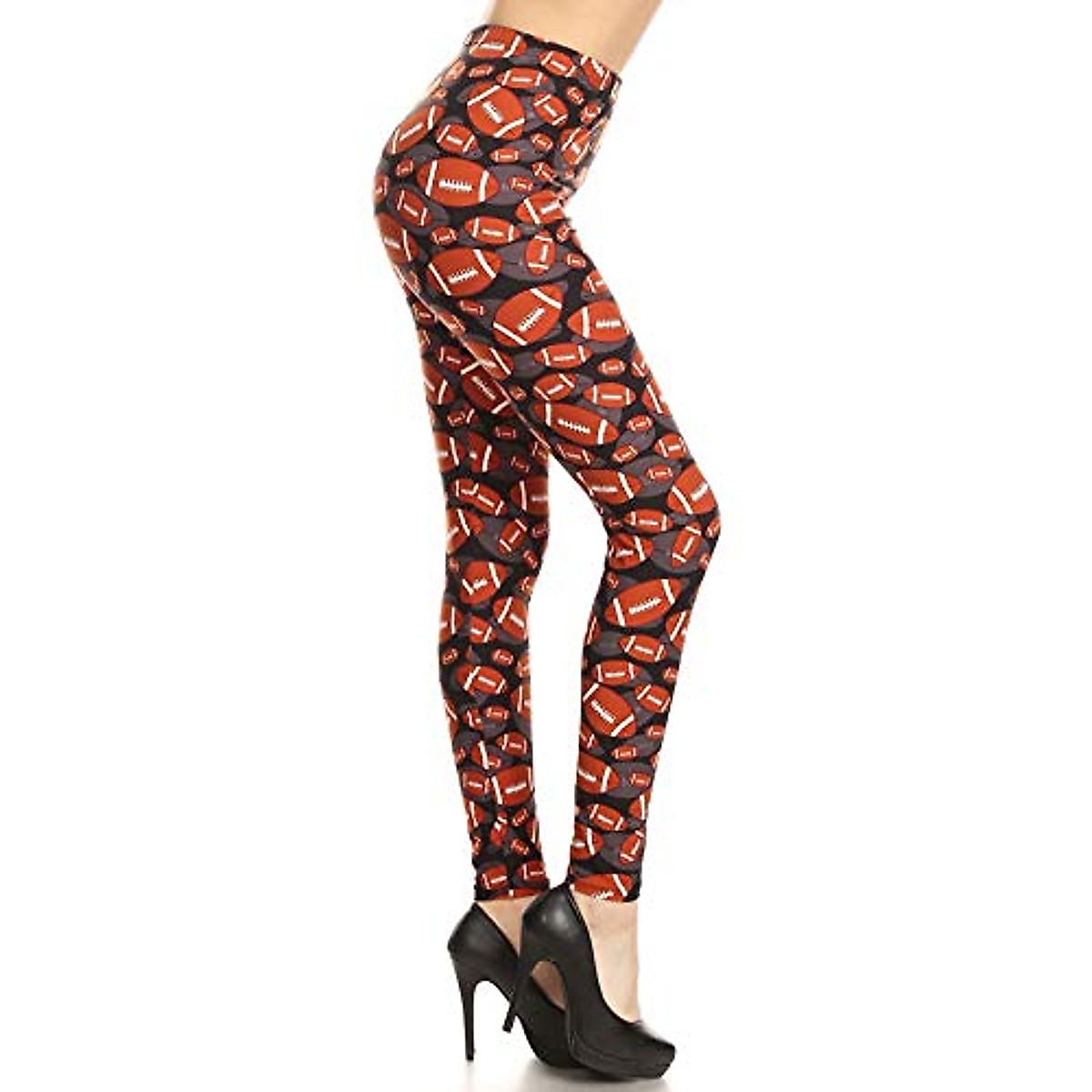 Leggings Depot High Waisted Camouflage & Multiple Print Leggings for Women-Full Length-R866, American Football, One Size