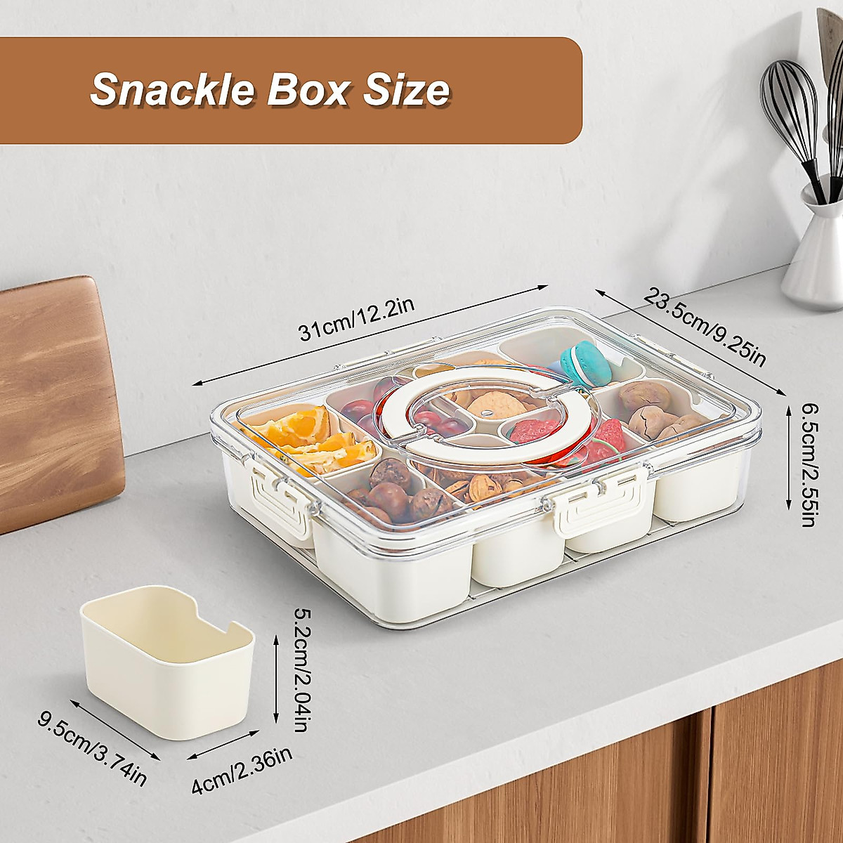 Tenlary Divided Serving Tray with Lid and Handle - Snackle Box Charcuterie Container for Portable Snack Platters-Clear Storage Organizer for Candy,Fruits,Nuts - Perfect for Entertaining Party