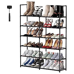 starogegc 6 Tiers Plastic Shoe Rack for Closet, Shoe Storage Organizer for 24-28 Pairs of Shoes, Shoe Shelf for Entryway Bedroom, 45.3x8.5x31 Inches (Black)