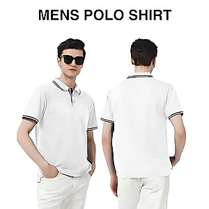 ZITY Mens Golf Shirt Short Sleeve Sport Moisture Wicking Performance Print Golf Polo Shirts for Men Collared Casual T-Shirt White Black X-Large
