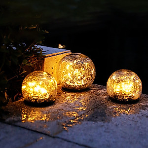 aboxoo Globe Solar Lights Outdoor Decoration 1 Packs Crackle Glass Ball Warm Light with LED for Garden Yard Decor Pathway Patio Lawn(4.7 inch)