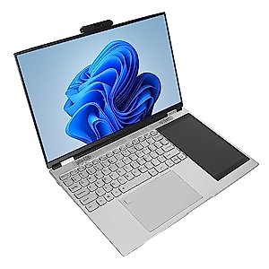 Zunate Win11 Double Screen Laptop, 15.6in IPS HD Display, 7in Handwriting Display, Quad Core Processor, 16GB RAM, Dual Band WiFi,1.9MP Webcam, Bluetooth, 180° Opening HD Laptop (16GB+256GB US Plug)