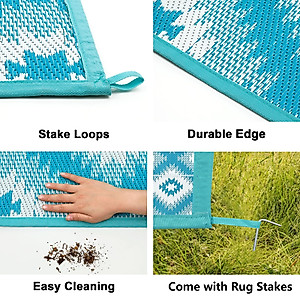 Ileading Reversible Outdoor Rug 4x6Ft Waterproof Patio Rug Carpet Portable Outdoor Plastic Straw Rug Large RV Camping Mat Rug for Patio, Clearance, Deck, Beach, Porch, Camping, Picnic, Gradual Teal