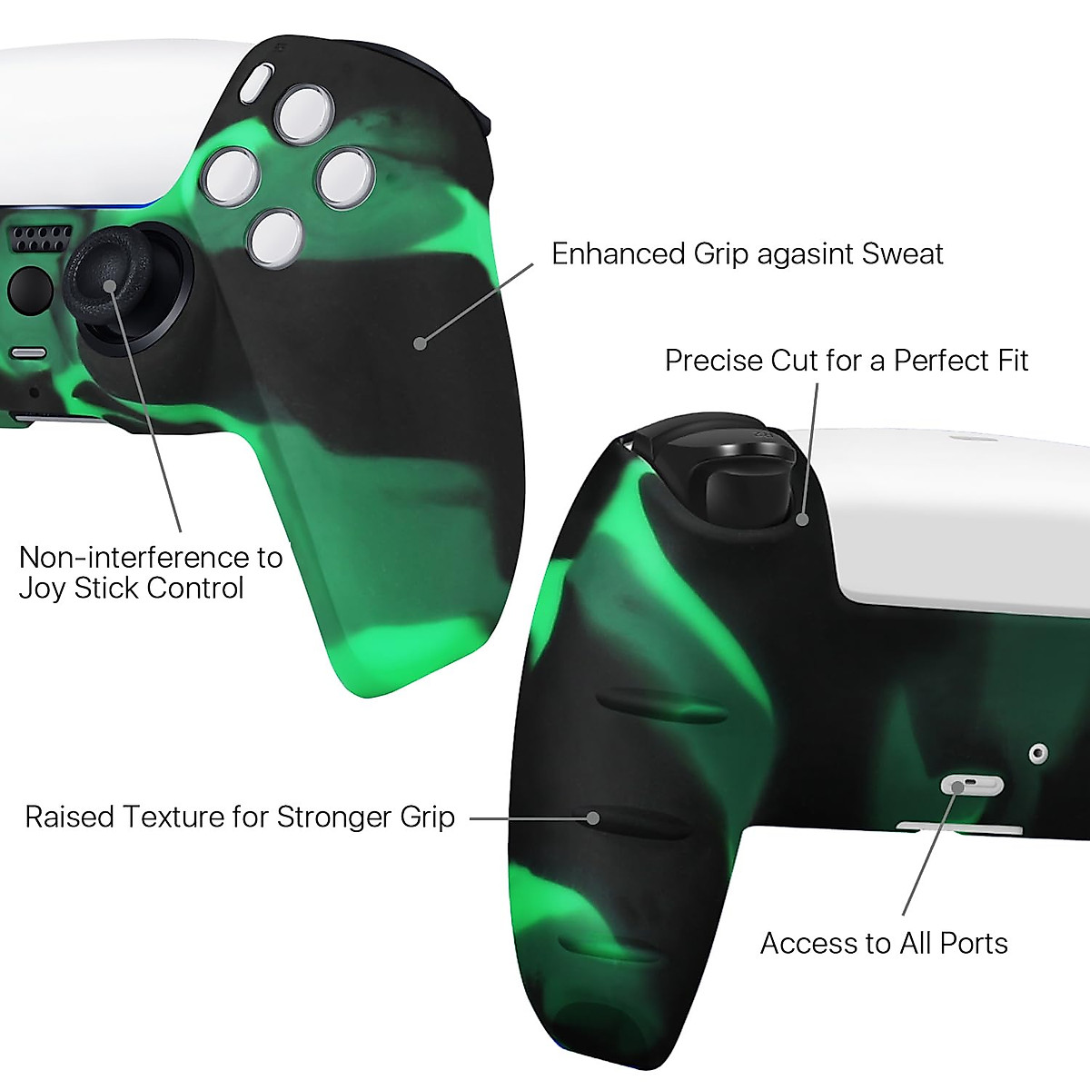 TNP Controller Case for PS5 Silicone Controller Skin for Dualsense Cover + 8 Pro Thumb Grips Set Sony Playstation 5 Skins Accessories Dark Green with Ergonomic Textured Grip