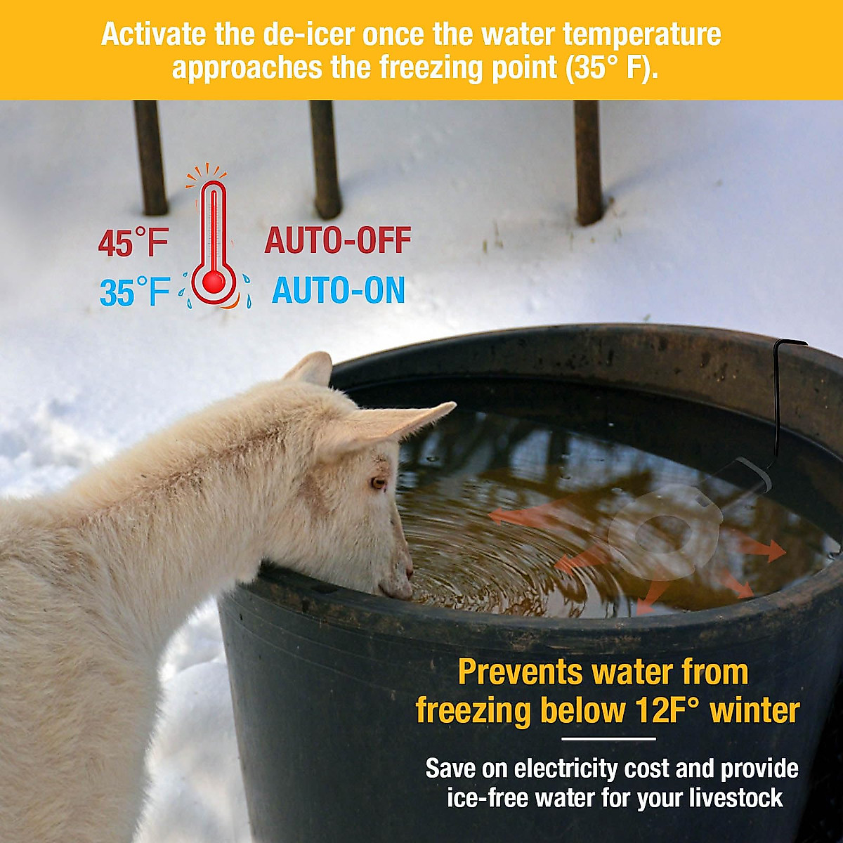 comincia 500Watt Stock Tank Heater,Chicken Water Heater,Cast Aluminum Submergible De-Icer, Thermostatic Control Water Trough Tank Heater for Livestock Poultry Birds,Cows,Horses,Wildlife Drinking