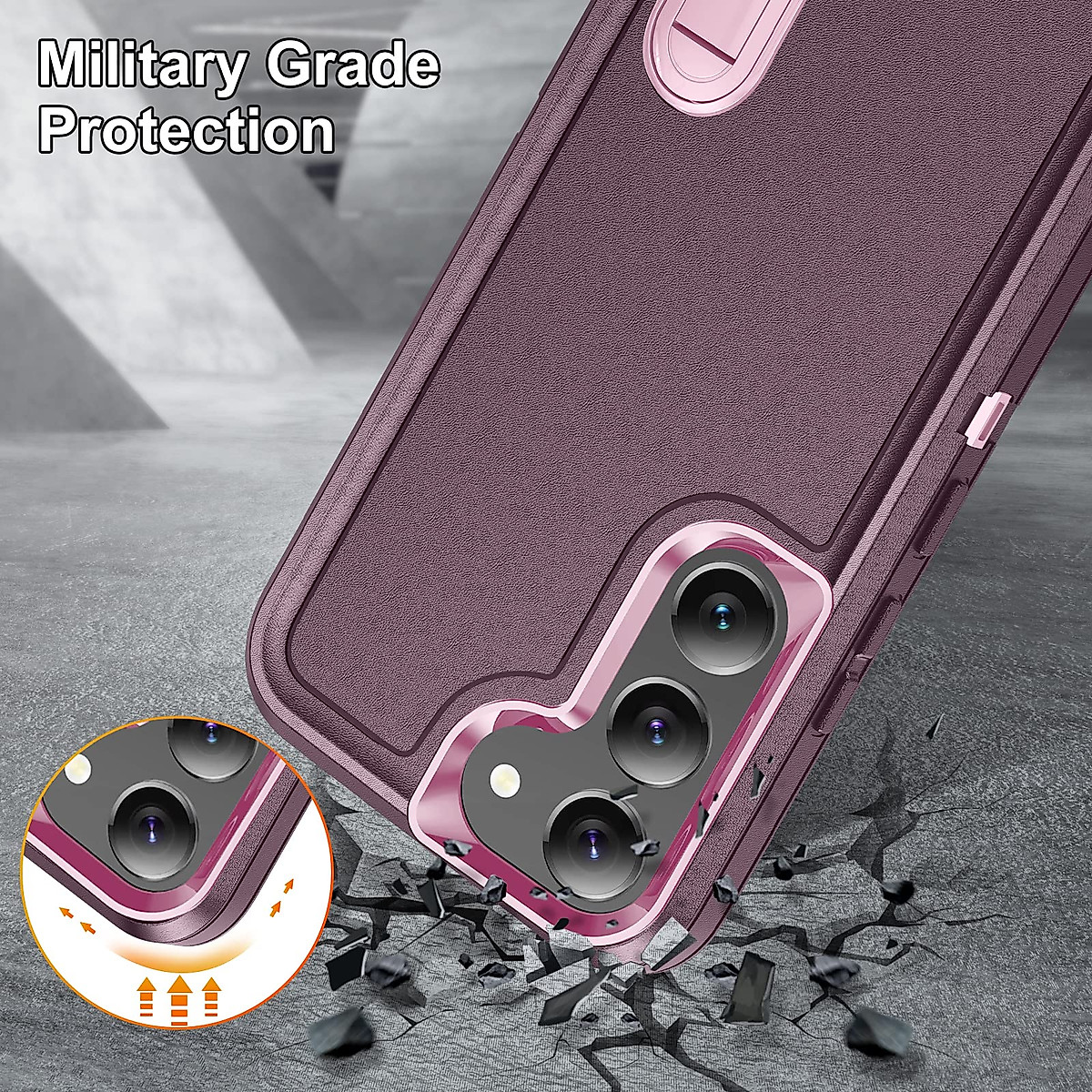 BaHaHoues Samsung Galaxy S23+ Plus Case, Shockproof/DropProof Military Grade Protective Cover with Built in Kickstand, Wireless Charging Compatible, Night Purple/Baby Pink