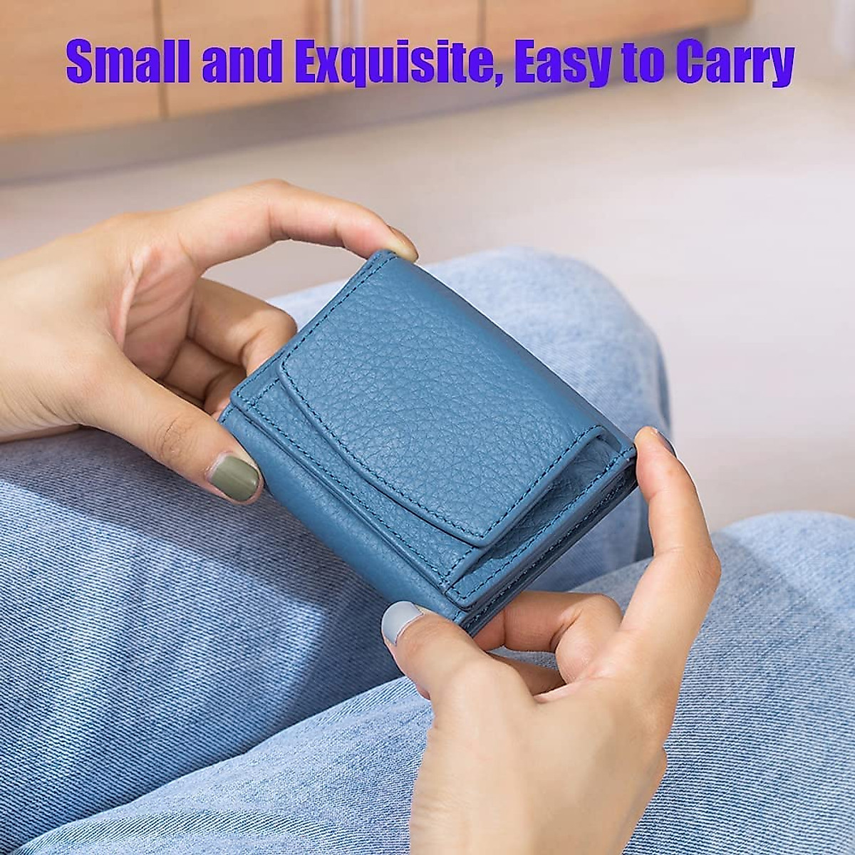 MUGUOY New Unisex Anti-Credit Card Fraud Folding Mini Wallet,Genuine Leather RFID Blocking Card Holder Organizer Pocket,Multi Compartment Bifold Clutch Wallet for Cards,Coins,etc. (Black)