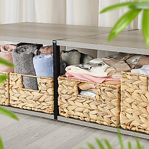 MOOACE Wicker Storage Baskets Set of 4, Water Hyacinth Storage Baskets for Organizing, Woven Storage Basket for Shelves, With Built-In Handles