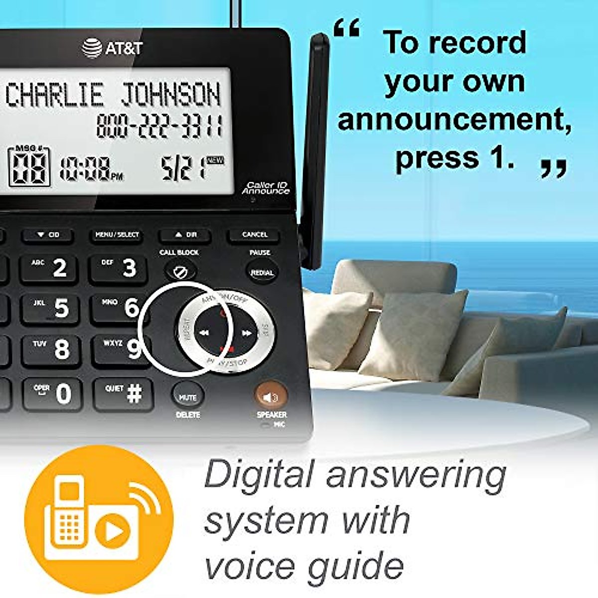 AT&T CL84307 Dect 6.0 Expandable Corded/Cordless Phone with Smart Call Blocker, Silver/Black with 3 Handsets