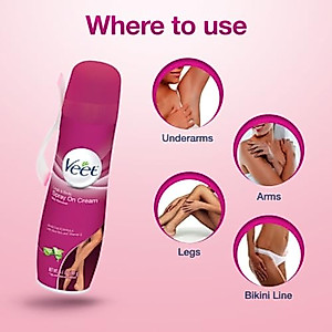 Veet Spray On Hair Removal Cream, 5.1 oz., for Legs & Body (Pack of 6)