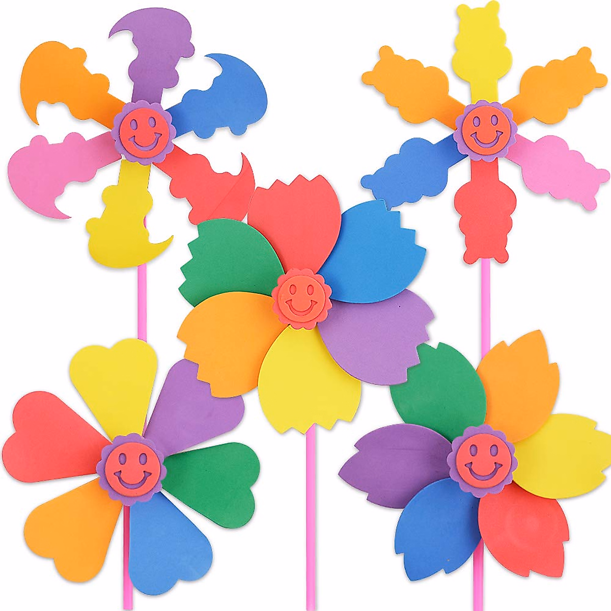 5 Pcs Colorful Sticky Mosaic EVA Windmill Art Kits for Kids 2-4 Years Old, DIY Mosaic Art Crafts Early Learning Games Handmade Art Kit for Preschool Toddlers Boys and Girls Ages 1 2 3 4 5 6 7 8