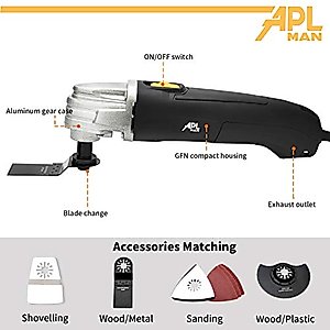 APLMAN Multi Purpose Oscillating Tool, 1.6-Amp Oscillating Multi Tool with 3.2°Oscillation Angle, Single Speed and 8 Pcs Accessories，Carrying Box