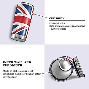 ALAZA England British Flag Union Jack Insulated Travel Tumbler Mug with Lid & Straw Double Wall Vacuum Water Bottle Car Cup Stainless Steel, Hot and Cold Thermos, 20oz