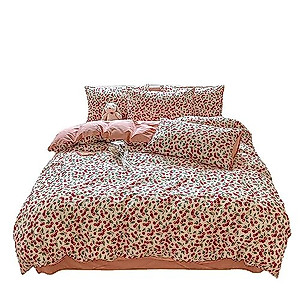 Cherry Duvet Cover Set, 100% Cotton Pure Cotton Printing，Home Standard Four-piece Bedding Set Decorative, Deep Pocket, Warm, Super Soft, Breathable Sheets with 2 Pillow Shams, Red ( Size : A1.8m4pcs )