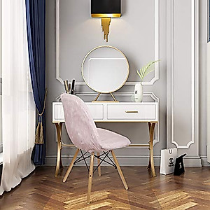 GIA Contemporary Armless Wood Legs and Removable Faux Fur Chair Cover, Champagne Pink