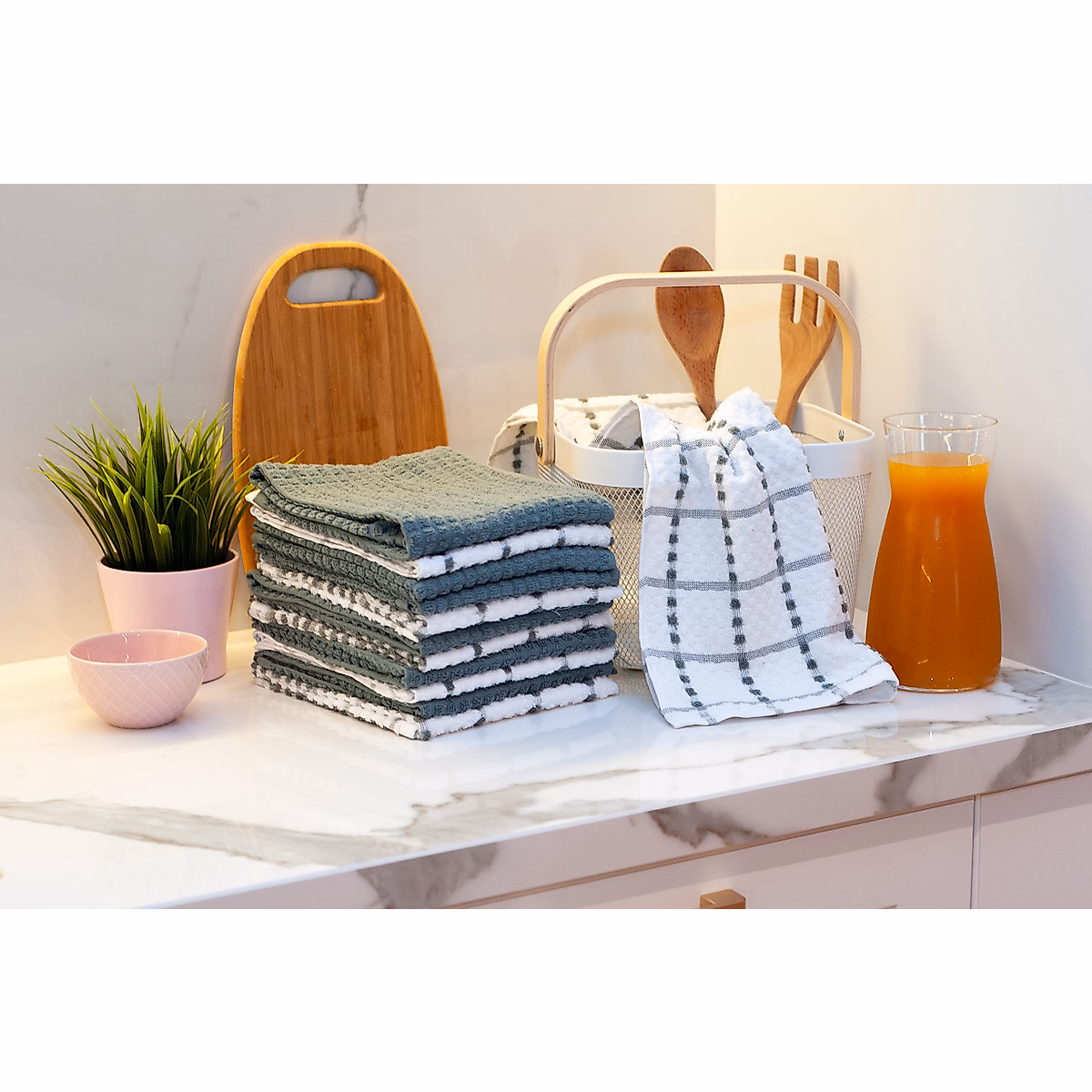 Pikanty - Kitchen Towels - 12 Pack - 100% Soft Cotton - 15x25 Inches - Great for Washing Dishes Dish Rags, Everyday Cooking and Baking