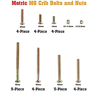 Crib Screws Bolts Replacement Hardware Parts Kit M6x75 65 55 50 35 20 16mm Crib Bolt Barrel Nut Compatible with Graco Benton Cribs Dream On Me Chelsea Carson Classic Synergy Cribs DaVinci Kalani Cribs