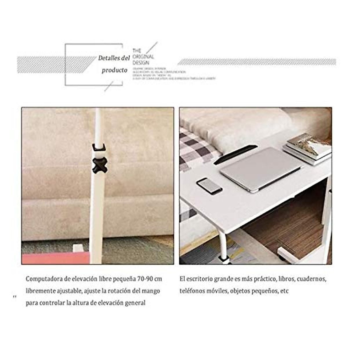 Office Business Hotel Lobby Dining Table Set, Bed Tray Table for Eating and Laptops Lazy Bedside Table Home Office Desks, Solid-Top Height Adjustable Wooden Mobile Laptop Desk Cart with Pulley Does No