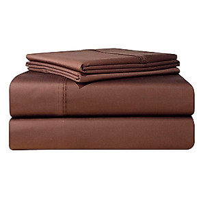 Pointehaven 100% Cotton Sheets Queen Size, 500 Thread Count Sateen Weave Bed Sheet & Pillowcase Sets, Soft Cotton 4 Piece Bed Sheets Set, Fits Mattress 21 inches Deep Pocket - Chocolate