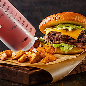 Squeeze Bottles, 8 Pack of 16 oz Condiment Squeeze Bottles, Plastic Squeeze Squirt Bottle with Red Cap - for Ketchup, Sauces, Icing, Cookie Decorating, Crafts, Liquids