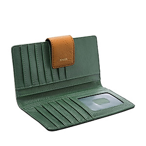Fossil Women's Logan Faux Leather Wallet RFID Blocking Tab Clutch, Green Multi Palm (Model: SL6585335)