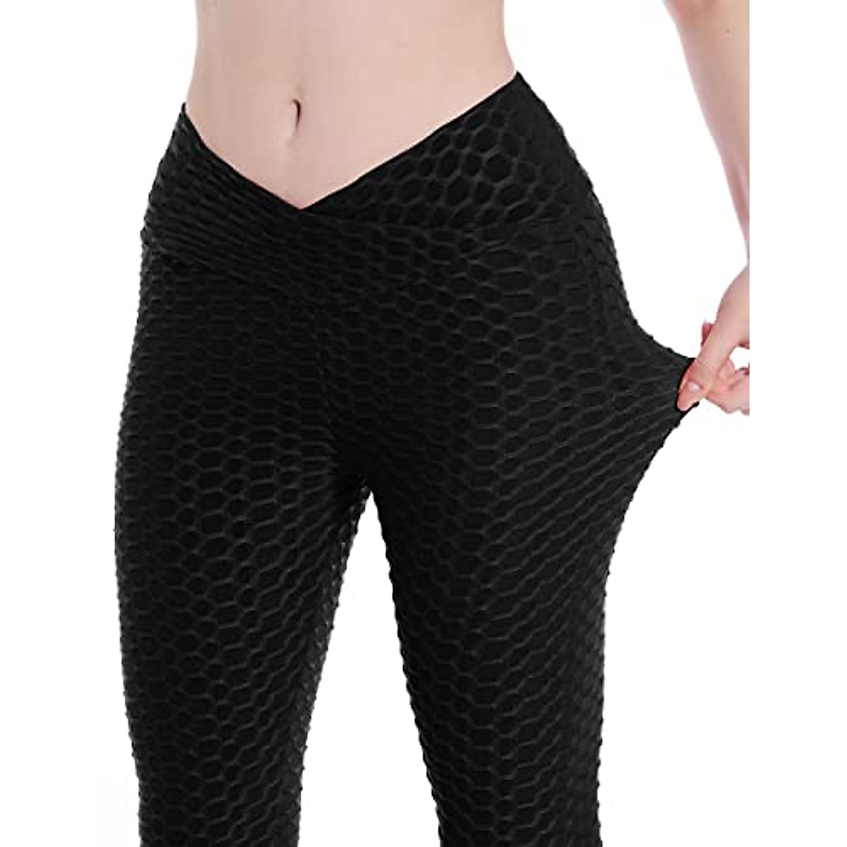 A AGROSTE Women V Cross Waist Butt Lifting Leggings Booty High Waisted Yoga Pants TIK Tok Leggings