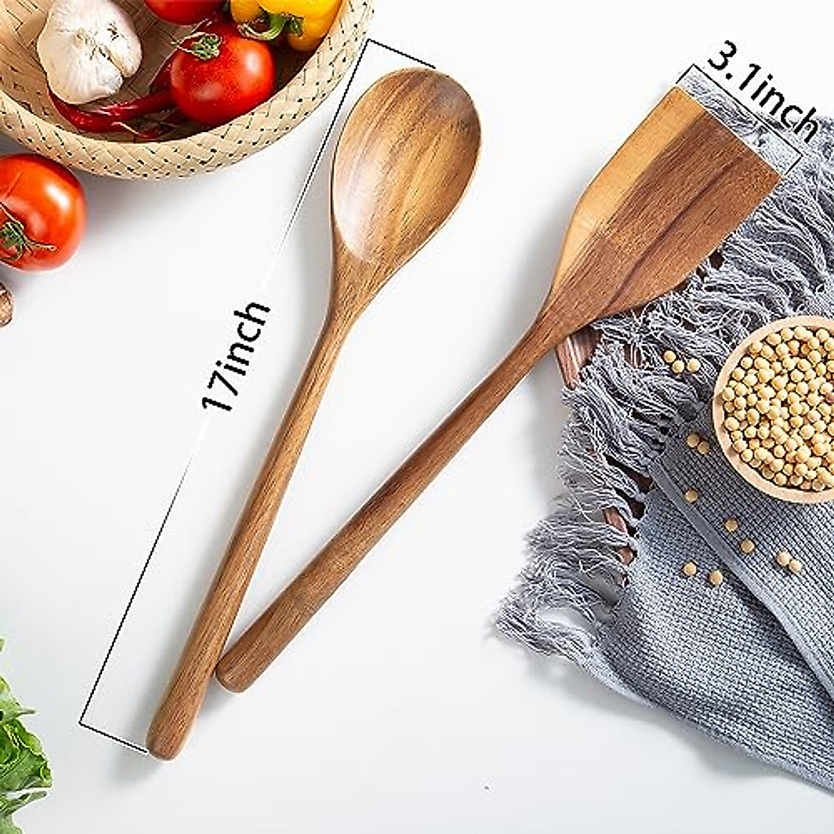 Giant Acacia Wood Cooking Utensils, Strong Wooden Spoons Spatula, 17" Long Handle Kitchen Utensil for Cooking, Large Wood Scoop Spoons Serving Heavy Food, Big Wood Kitchenware Tool for Huge Boil Pot