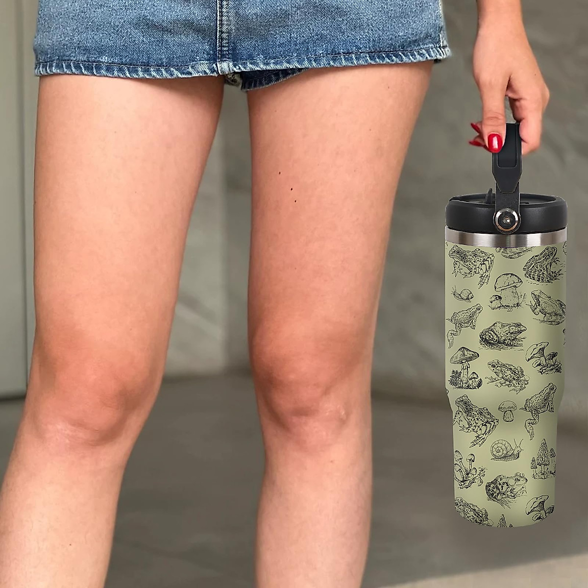 ysnifeiw 30oz Frog Tumbler with Handle and Straw, Stainless Steel Insulated Frog Cup with Top Handle and Lid, Frog Coofee Mug Gifts for Women Men