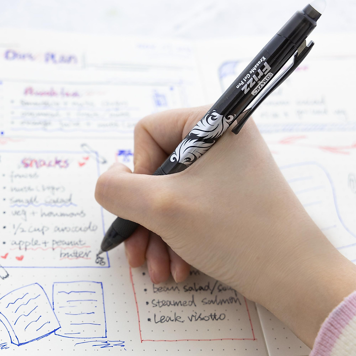 BAZIC Frizz Erasable Gel Pen 0.7mm Black Color, Retractable Clicker Fine Point Inks Pens for Gift Office School, 144-Packs