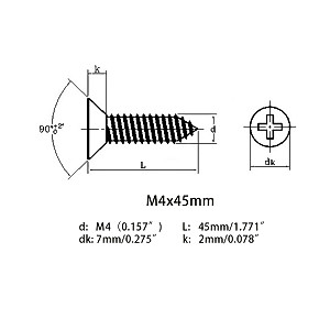 M4x45mm Flat Head Wood Self Tapping Stainless Steel Screw Phillips Head Self Drilling 50pcs