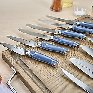 Restaurantware Sensei 10-Piece Knife Set 1 Sharp Professional Knife Set For Chefs - Damascus Steel 67 Layers Blue German Steel Steel Knife Set Ergonomic Handle For Multi Purpose Kitchen Use