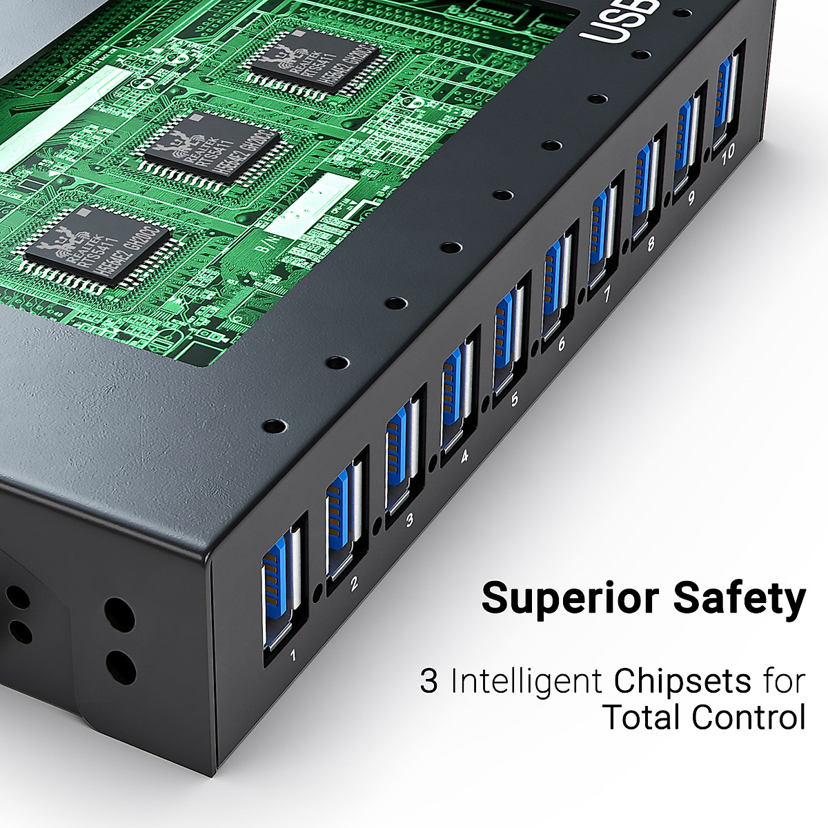 10 Ports USB Hub 3.0 Powered Aluminium - USB Hub Charger - Multiple Port - USB Splitter Hub with Power Adapter 12V/5A/60W - for Laptop, PC,Flash Drives, HDD,Hard Drive,Mouse,XPS,Xbox,Keyboard