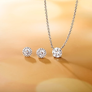 AMTI 925 Sterling Silver Plated Necklaces for Women Solitaire 1.5 Carat CZ Round Pendant Necklace | Dainty Glod Necklaces for Women Mother's Day