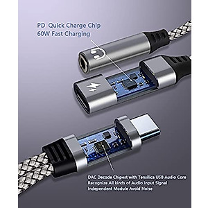 Samsung Galaxy S22 Headphone Adapter, 2 in 1 USB C to 3.5mm Headphone Jack Hi-Fi DAC with USB C 60W Fast Charging Dongle Adapter Compatible with Galaxy S22/22 Ultra/S21/S21FE/Note 20, Pixel 5/4/3/3XL