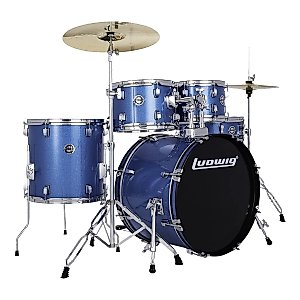 Ludwig Accent 5-piece Complete Drum Set with 20-inch Bass Drum and Wuhan Cymbals - Blue Sparkle